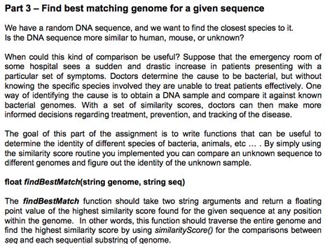 Solved Part 3 Find Best Matching Genome For A Given