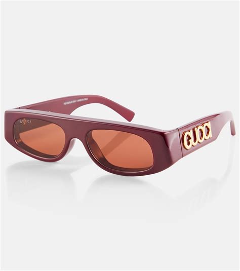 Logo Rectangular Sunglasses In Red Gucci Mytheresa