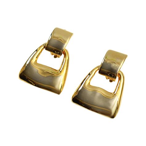 Vintage Gold Tone Square Dangling Earrings Circa 1980s For Sale At