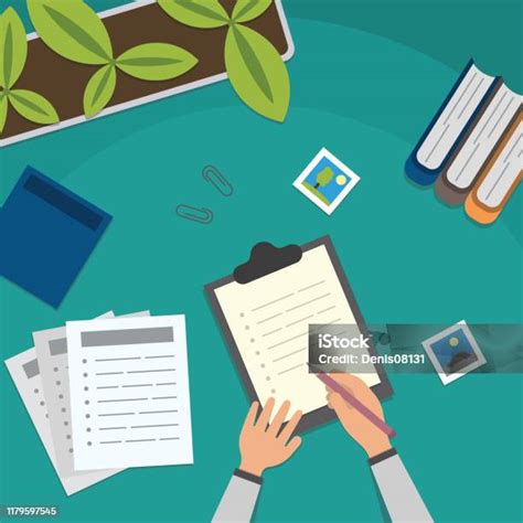 스터디 테이블 및 워크 데스크탑 벡터 일러스트레이션 학교 수업 공부 및 교육 요소 최고 보기 개념에 대한 스톡 벡터 아트 및 기타 이미지 Istock