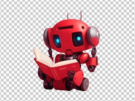 Premium Psd Cute Red Robot Reading A Book