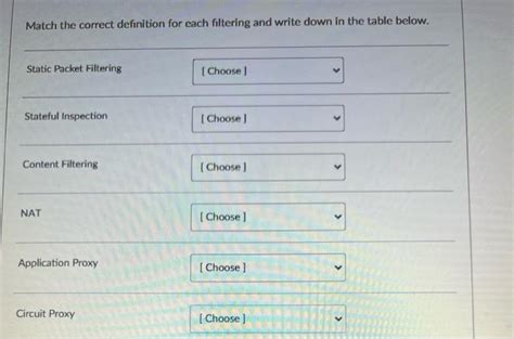 solved match the correct definition for each filtering and