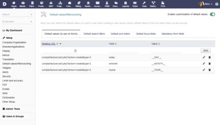 Setup Default Values Filters Sorting Dolibarr Erp Crm Wiki