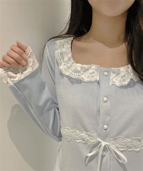 러블리무드 기모 스퀘어넥 레이스 리본 수면 잠옷 세트 3color 에이블리