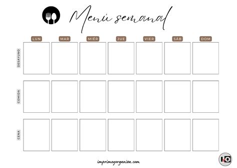 Descarga Gratuita De Plantilla De Menú Semanal