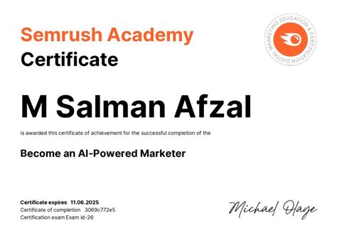Muhammad Salman Afzal On Linkedin Aipoweredmarketer Semrush Continuouslearning