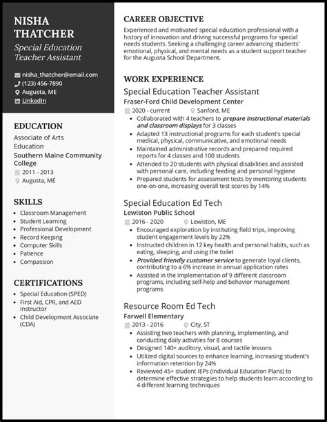 5 Special Education Teacher Assistant Resume Templates And Examples For 2026