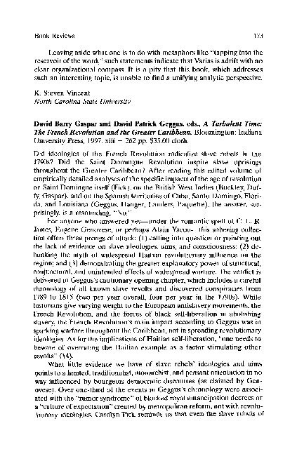 Pdf David Barry Gaspar And David Patrick Geggus Eds A Turbulent Time The French Revolution