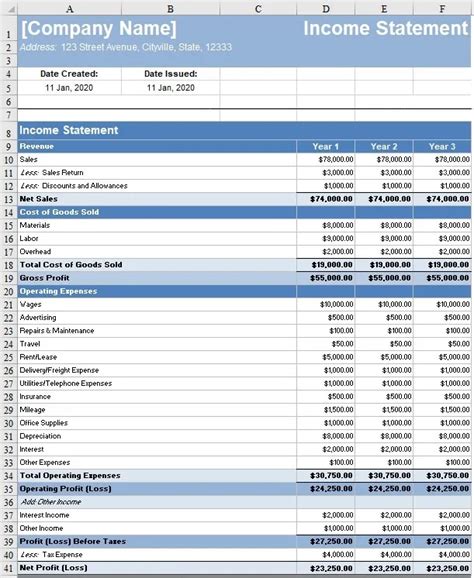 Excel Balance Sheet And Income Statement Template