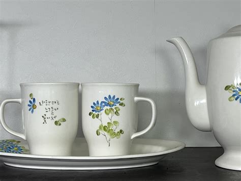 선물 리뷰 캘리그라피 도자기 그릇 컵 주전자 세트 한글아트 아토