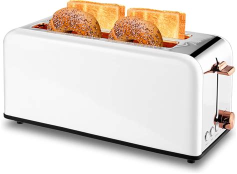 Pukomc Toaster 4 Slice With Long Slots 6 Browning Levels Stainless