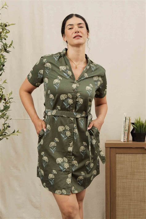 Sofia Shirt Dress Olive Wildflower Bridge And Burn