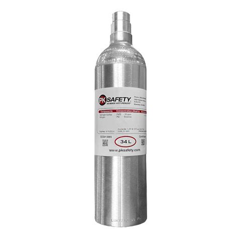 Pk Safety Calibration H2s Single Gas Cylinder 25ppm 34 Liter