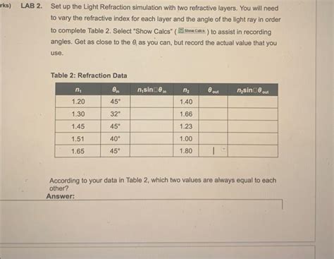 Solved 2 Set Up The Light Refraction Simulation With Two