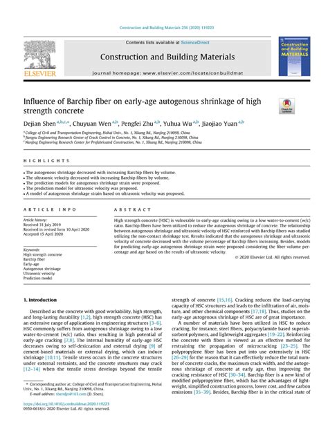 Pdf Influence Of Barchip Fiber On Early Age Autogenous Shrinkage Of High Strength Concrete