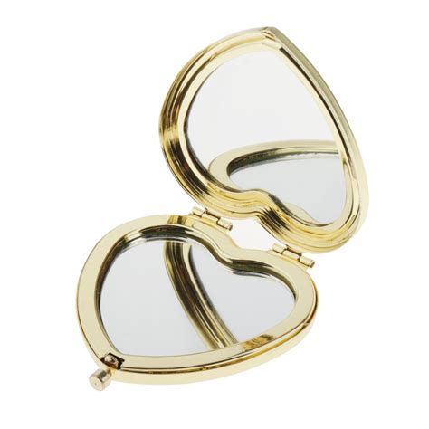 Two Sided Heart Shaped Compact Mirror With Metal F Grandado