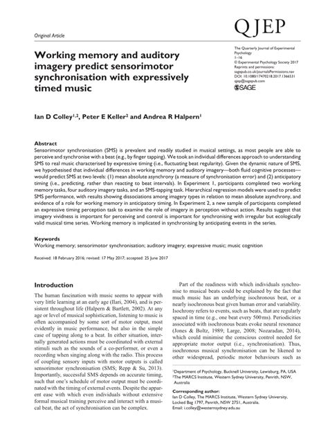 pdf working memory and auditory imagery predict sensorimotor