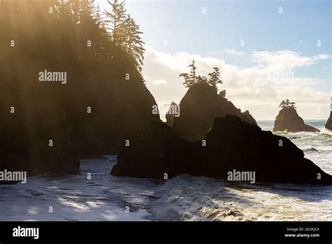 Waves Surrounding A Small Island At Secret Beach In Samuel H Boardman