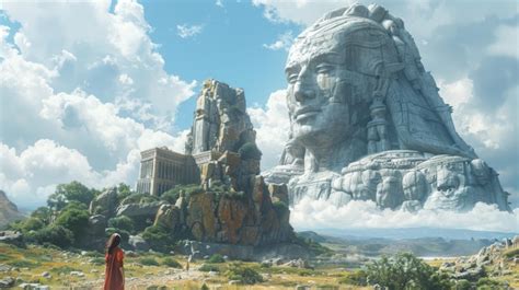 Premium Photo The Art Of Fantasy Landscapes With Giant Statues