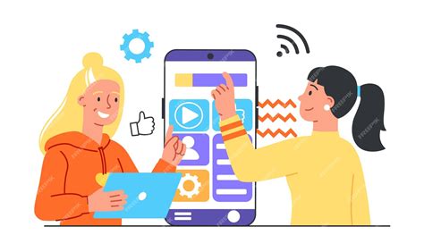 Premium Vector Developers Building Mobile Apps And Working Together On A User Interface