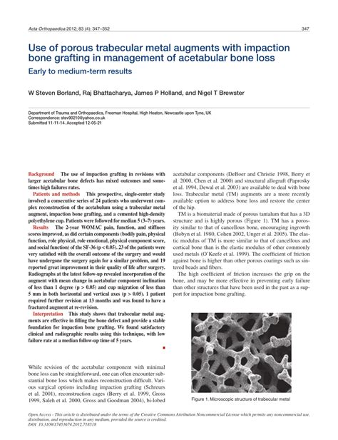 Pdf Use Of Porous Trabecular Metal Augments With Impaction Bone Grafting In Management Of