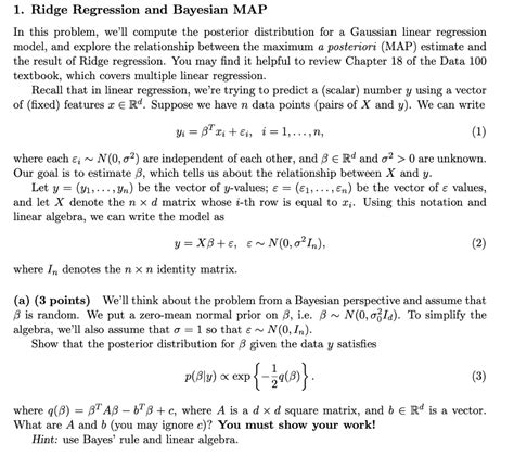 1 Ridge Regression And Bayesian Map In This Problem