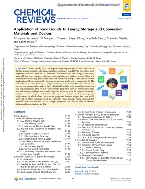 Pdf Application Of Ionic Liquids To Energy Storage And Conversion Materials And Devices
