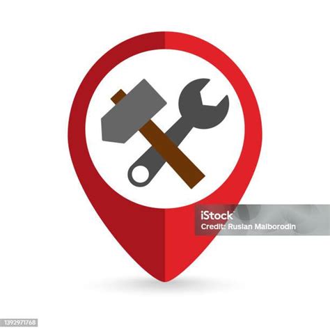 교차 해머와 렌치 스패너가있는 빨간색 핀 위치 벡터 일러스트레이션 공학에 대한 스톡 벡터 아트 및 기타 이미지 공학 기계공 기어 기계 부분 Istock