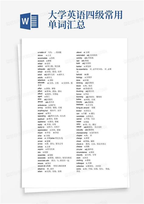 大学英语四级常用单词汇总Word模板下载 编号qvvgjeyb 熊猫办公 大学英语四级常用单词汇总Word模板下载 编号qvvgjeyb 熊猫办公