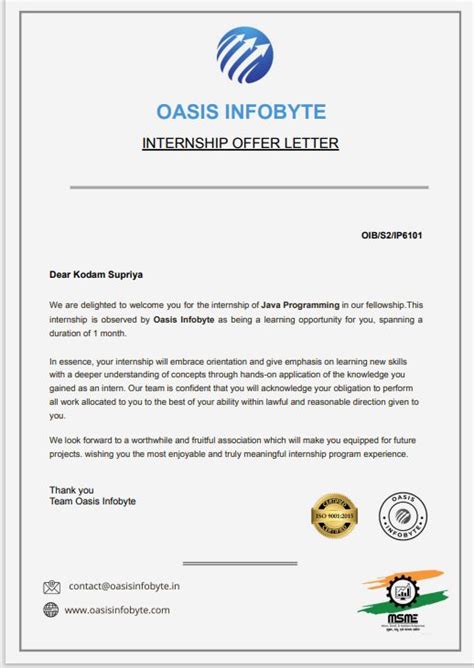 supriya kodam on linkedin oasisinfobyte intenship javaprogramming