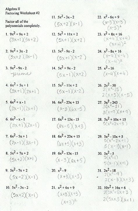 Factoring Polynomials Worksheets With Answers