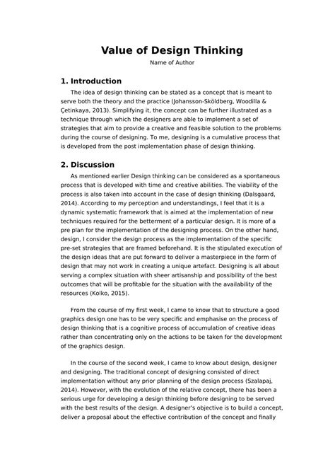 Value Of Design Thinking In Graphic Design A Reflective Essay
