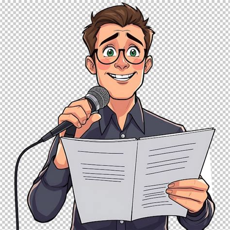 Voice Actor Holding A Script And Microphone Looking Animated Premium