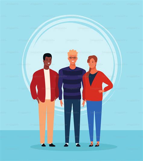 만화 남자와 여자는 파란 배경 화려한 디자인 위에 서 있다 벡터 그림 벡터 Unsplash의 커뮤니티 이미지