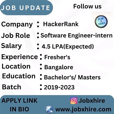 Jobx Hire On Linkedin Job Updates 🔔 Hackerrank Company Hiring In Software Engineer Intern