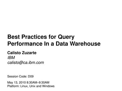 PPT Best Practices For Query Performance In A Data Warehouse PowerPoint Presentation ID