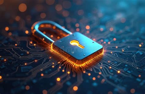 Cyber Security Tech Abstract Illustration Of Digital Lock On Circuit Board Security Data