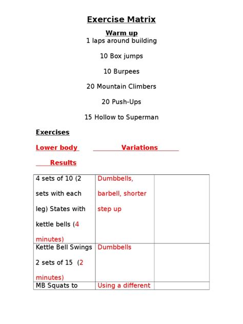 Exercise Matrix Pdf