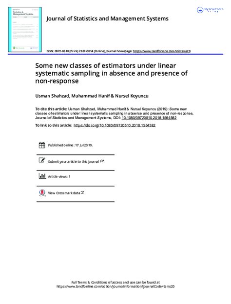 Pdf Some New Classes Of Estimators Under Linear Systematic Sampling In Absence And Presence Of