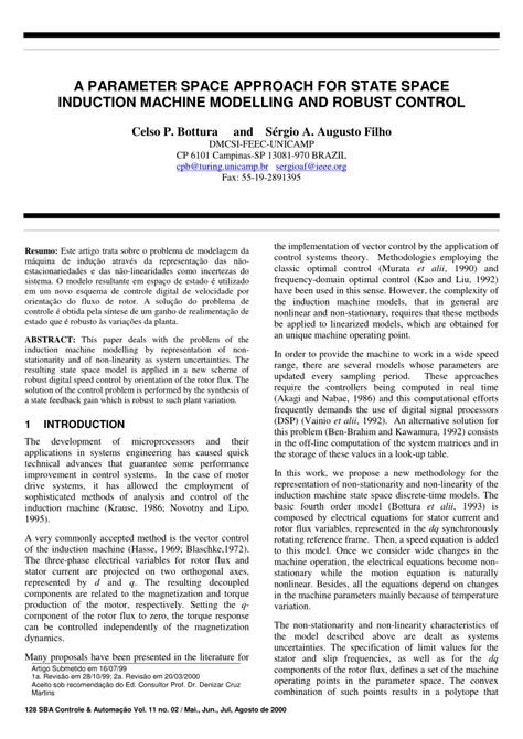 Pdf Parameter Space Approach For State Space Induction Machine Modelling And Robust Control