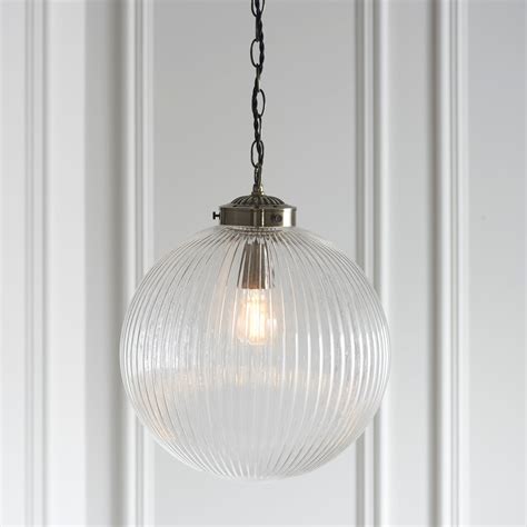 Endon Brydon Antique Brass And Ribbed Glass Pendant Large Amos Lighting