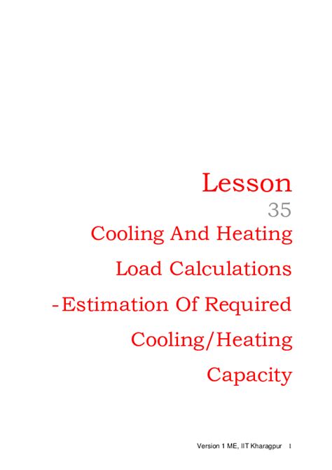 Pdf Lesson 35 Cooling And Heating Load Calculations Estimation Of