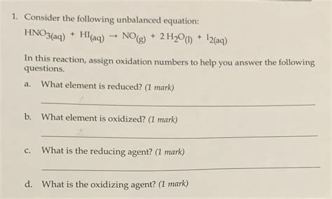[solved] 1 Consider The Following Unbalanced Equation Hno3 Ag Hi