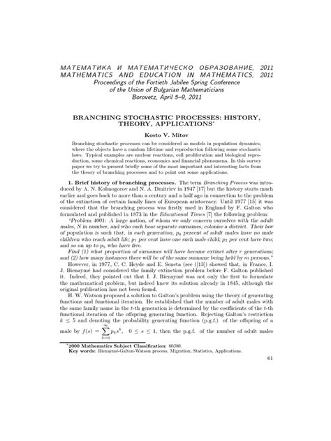 branching stochastic processes history theory applications mitov