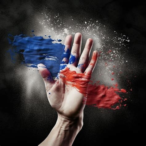 Premium AI Image Someone Is Holding Their Hand Up With Red And Blue