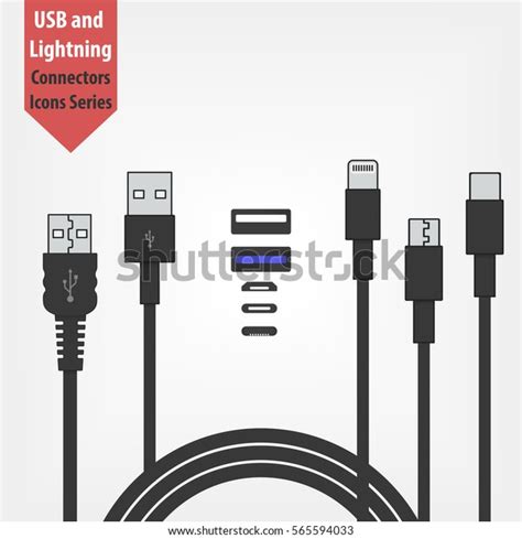 Set Usb Lightning Interface Black Cables Stock Vector Royalty Free 565594033 Shutterstock
