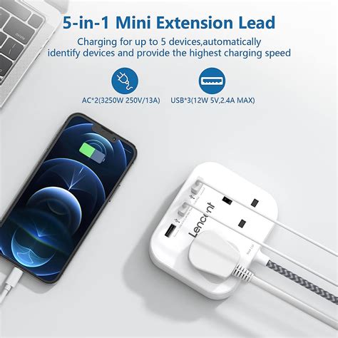 Lencent Extension Lead With Usb Ports Way Outlets Power Strip With Usb Ports Multi Plug