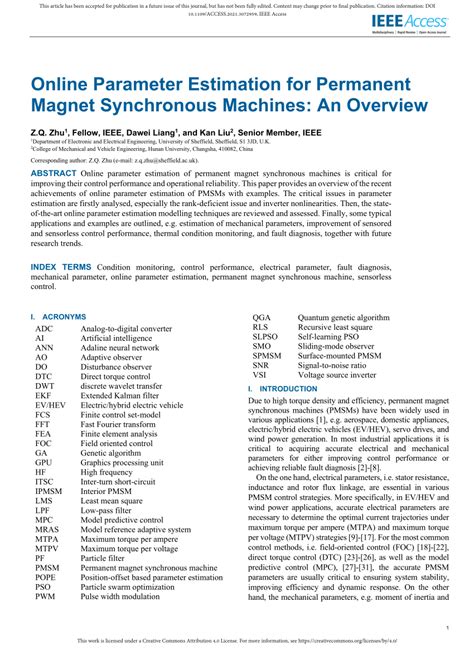 Pdf Online Parameter Estimation For Permanent Magnet Synchronous