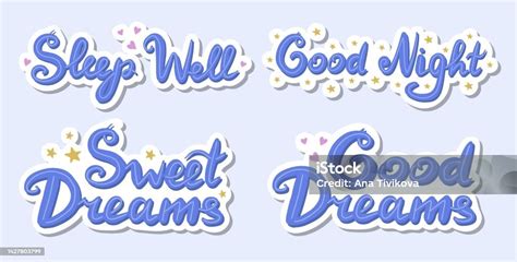 별이 새겨진 파란색 글자가 달린 스티커 세트 플래너를위한 하트 노트북 귀여운 스티커 목록을 인쇄 할 준비가되었습니다 수면 좋은 밤 달콤한 꿈에 대한 편지 어린이 침실을위한