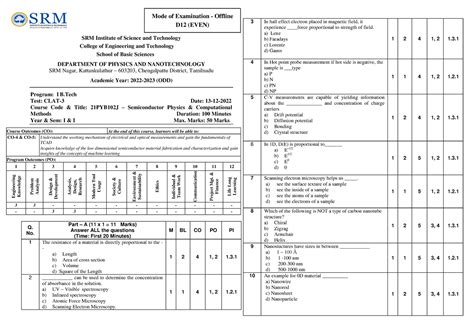CT D Answer Key SRM Institute Of Science And Technology College Of Engineering And